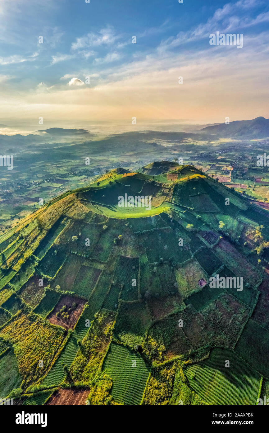 Aerial view of Chu Dang Ya volcano mountain with Da Quy flower or ...