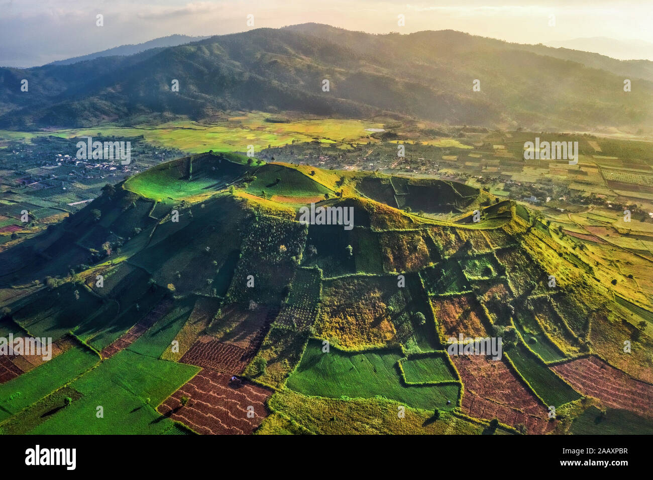 Aerial view of Chu Dang Ya volcano mountain with Da Quy flower or ...