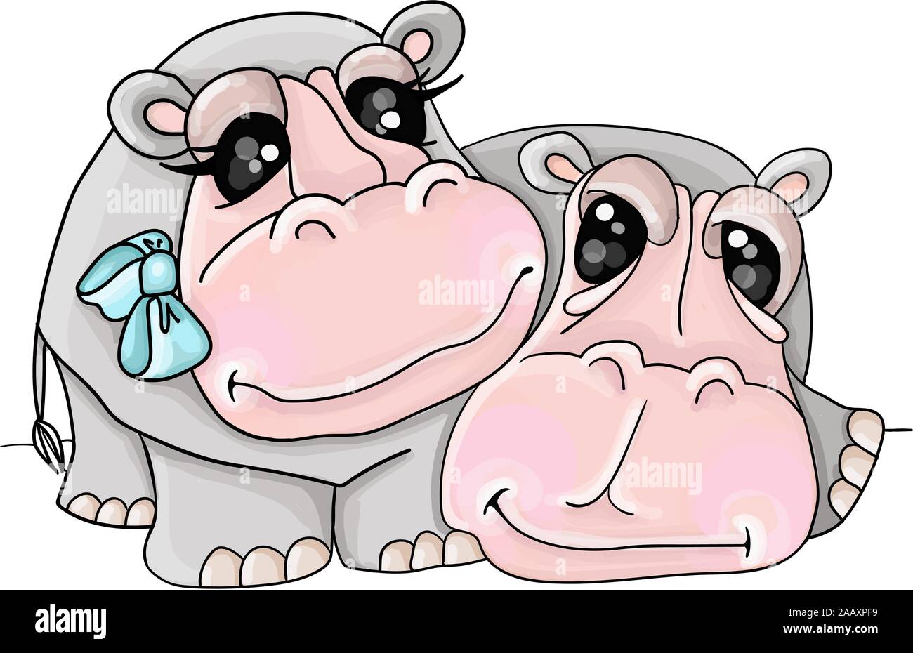 Two Cute Cartoon Hippos love, friends vector Stock Vector Image & Art ...