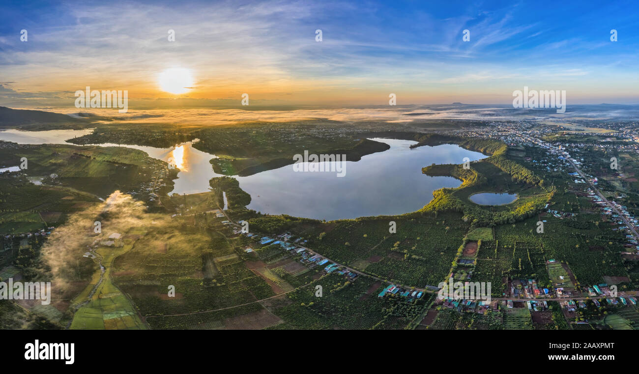 Aerial view of To Nung lake or T’nung lake near Pleiku city, Gia Lai ...