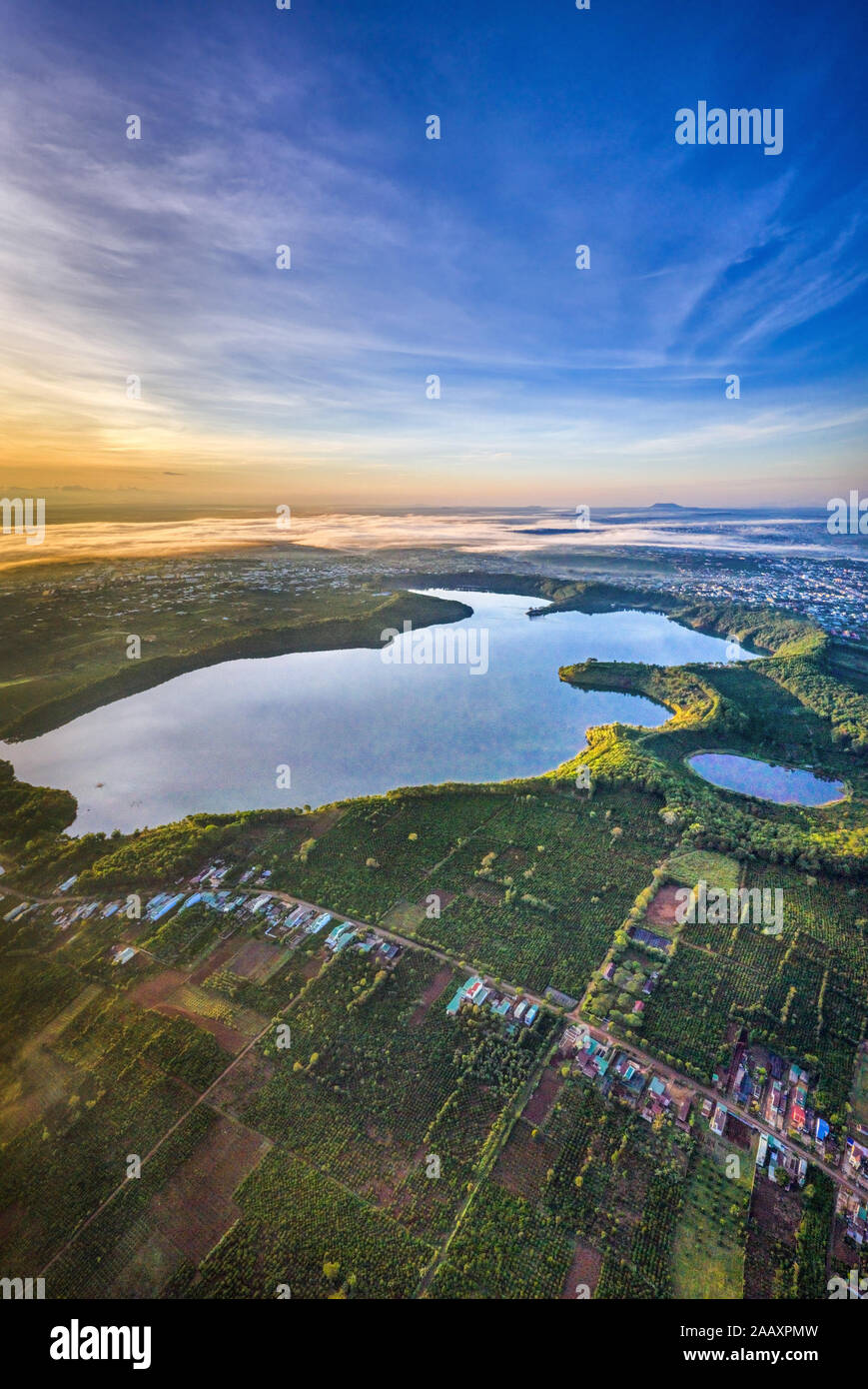 Aerial view of To Nung lake or T’nung lake near Pleiku city, Gia Lai ...