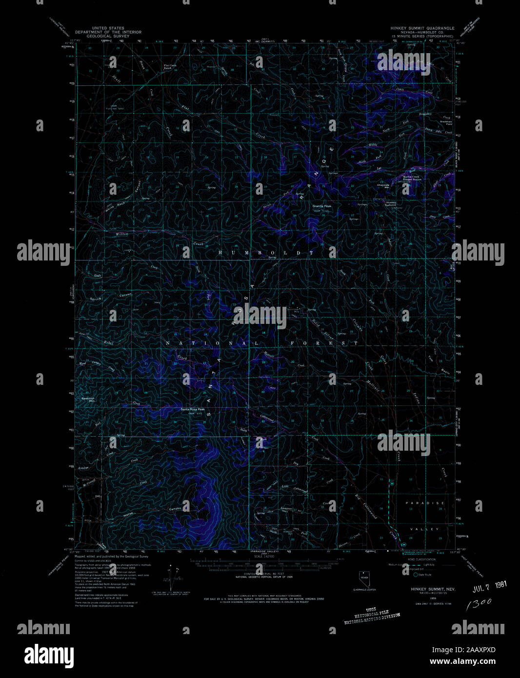 USGS TOPO Map Nevada NV Hinkey Summit 320981 1959 62500 Inverted ...
