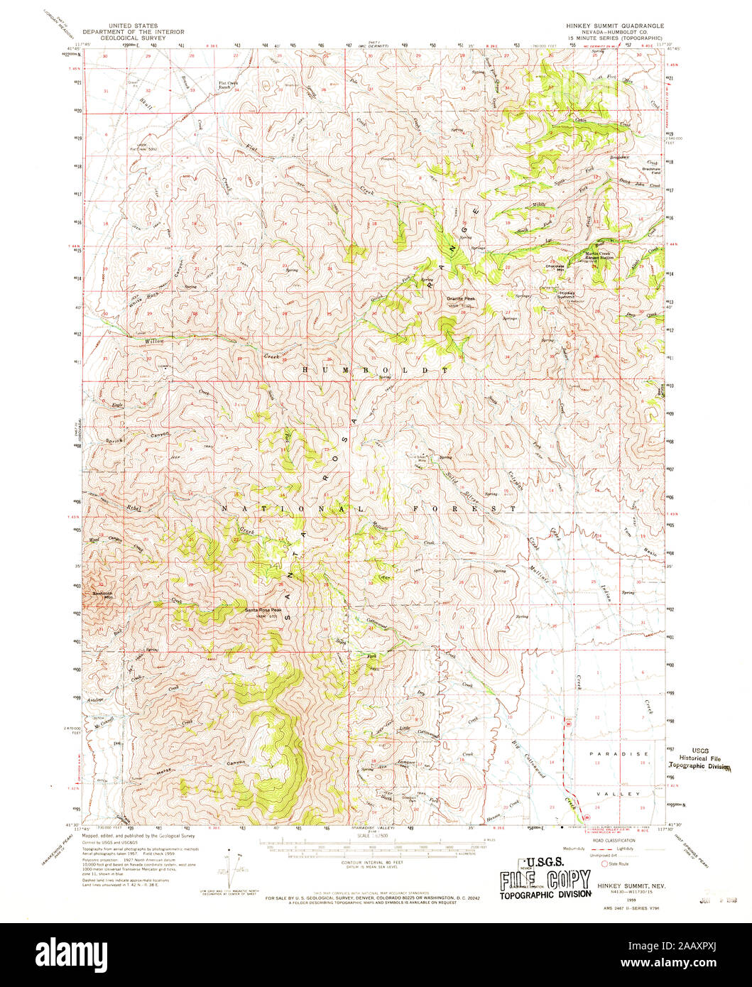 USGS TOPO Map Nevada NV Hinkey Summit 320979 1959 62500 Restoration ...