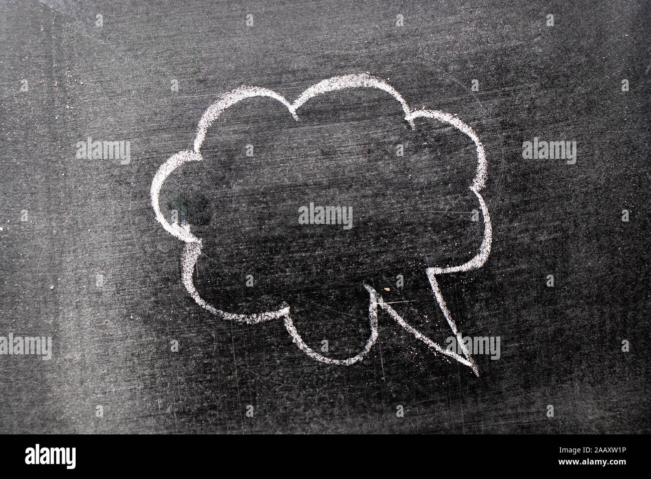 White chalk hand drawing in cloud bubble speech shape with blank space ...