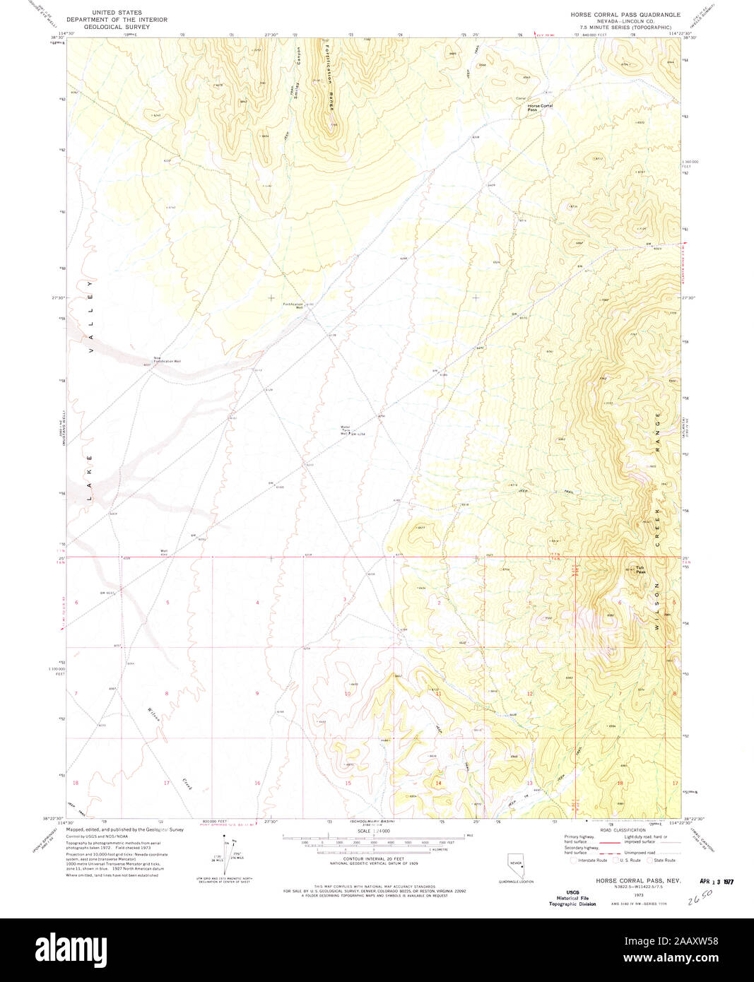 USGS TOPO Map Nevada NV Horse Corral Pass 319032 1973 24000 Restoration ...