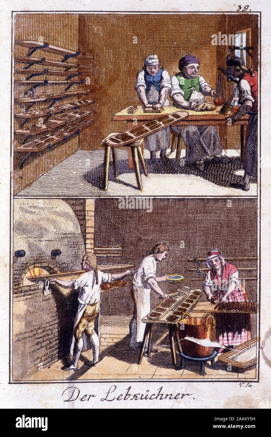Metier artisanal : le fabricant de pain d'epices dans son atelier. In ...