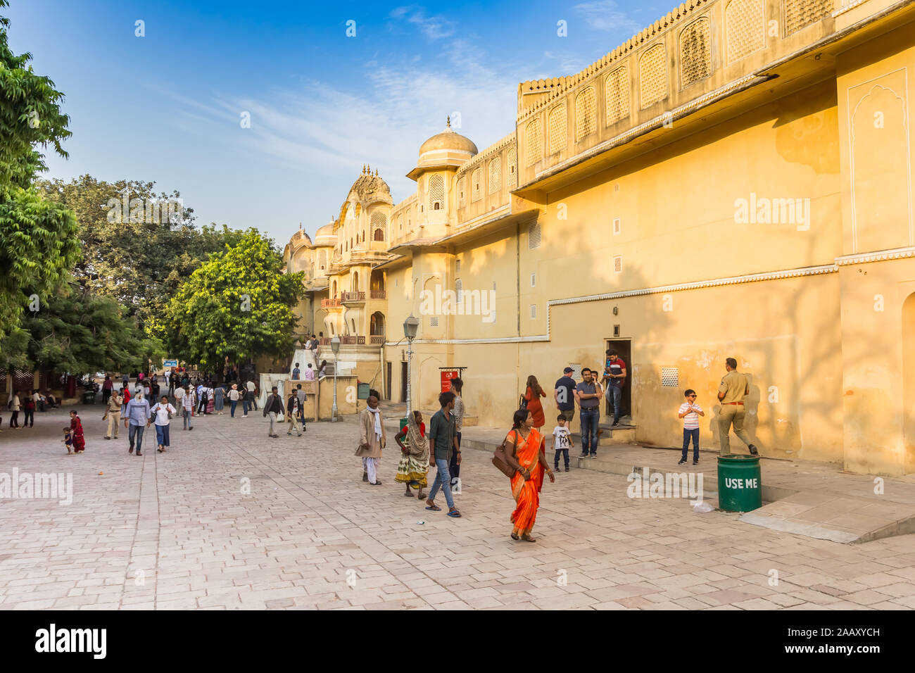 Street with historic buildings in downtown Jaipur, India Stock Photo ...