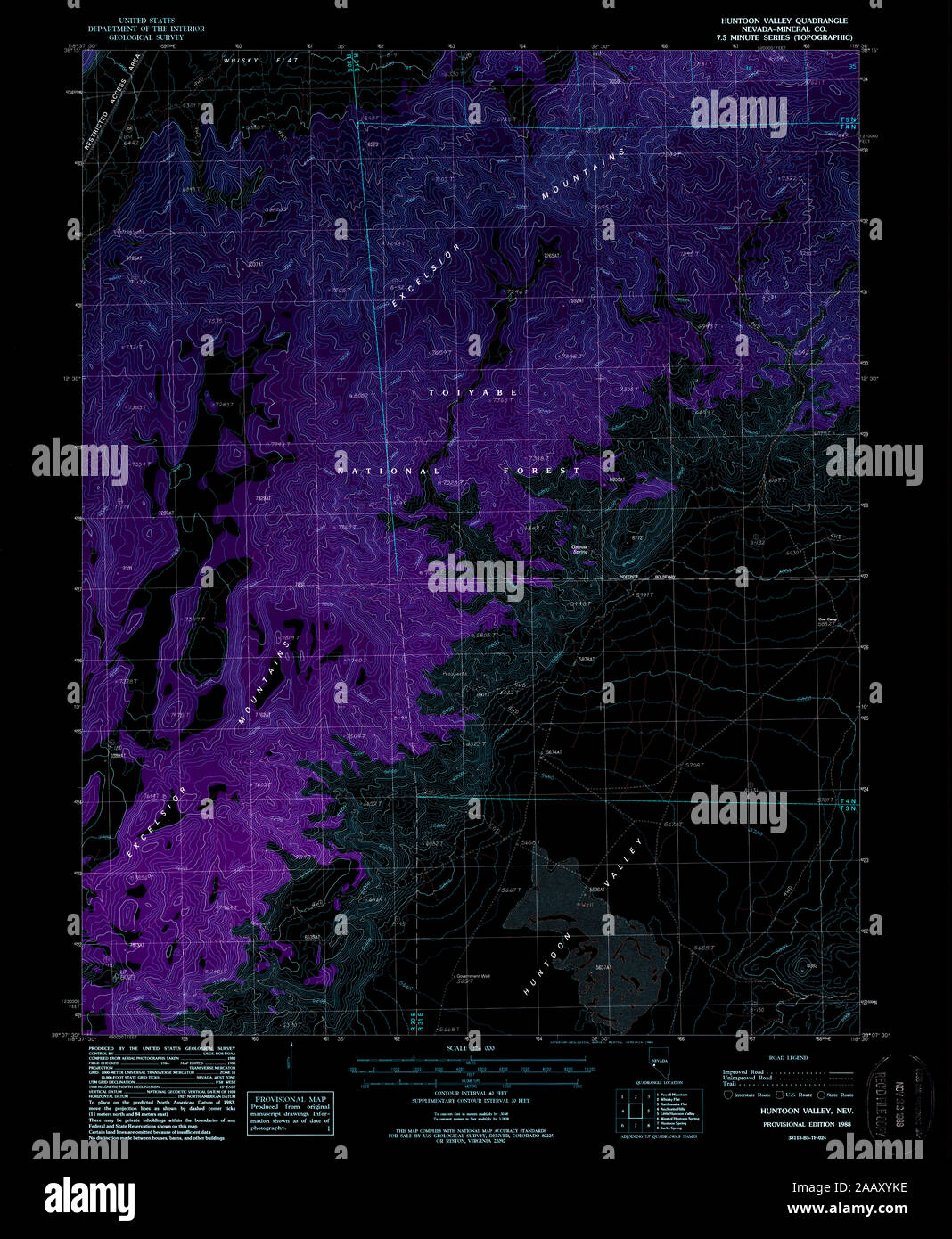 USGS TOPO Map Nevada NV Huntoon Valley 319063 1988 24000 Inverted ...