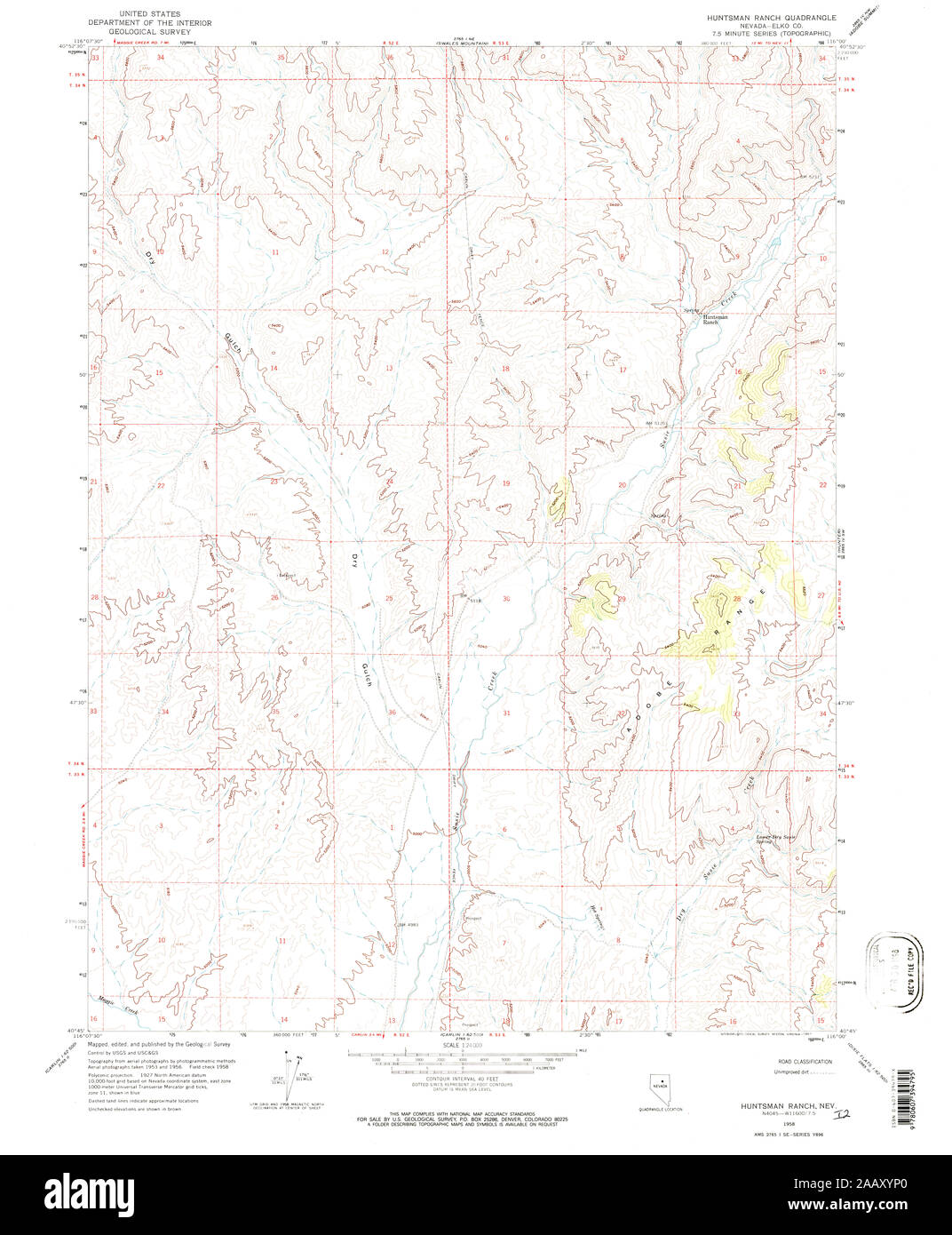 USGS TOPO Map Nevada NV Huntsman Ranch 319064 1958 24000 Restoration ...