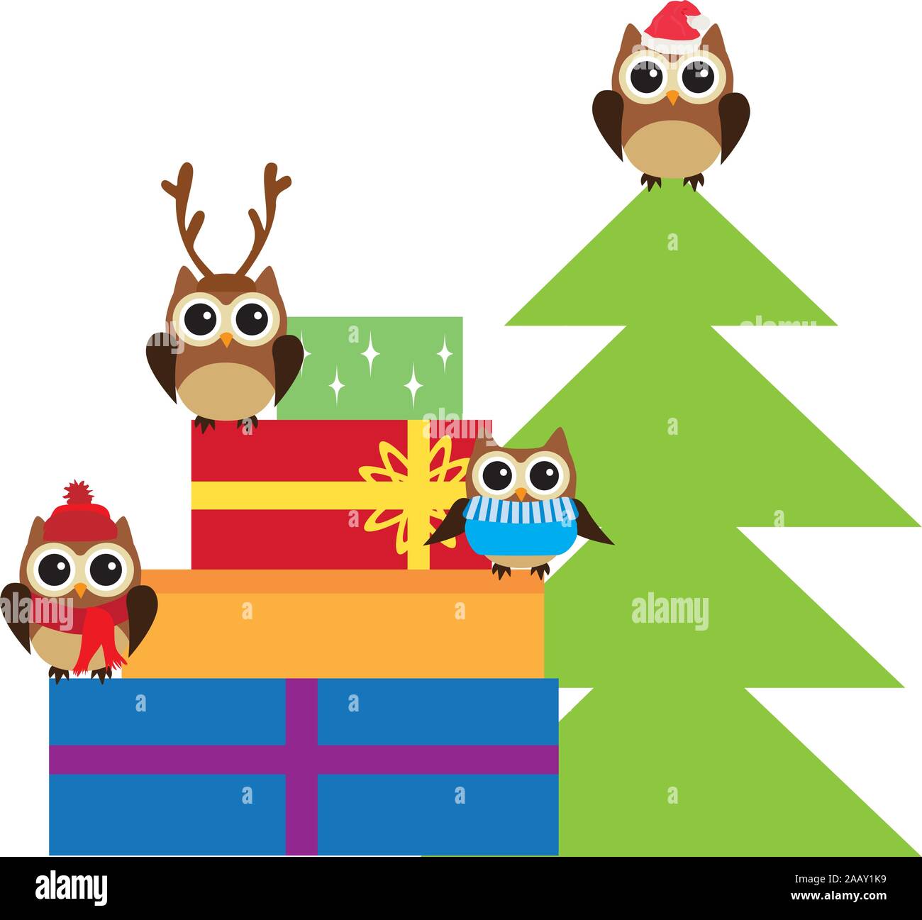 vector illustration of Christmas boxes and cute animals Stock Vector ...