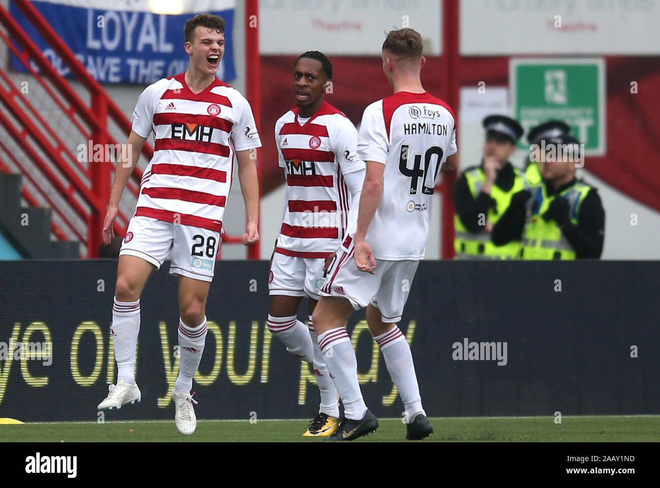 Hamilton Academical's Lewis Smith (left) celebrates scoring his sides ...