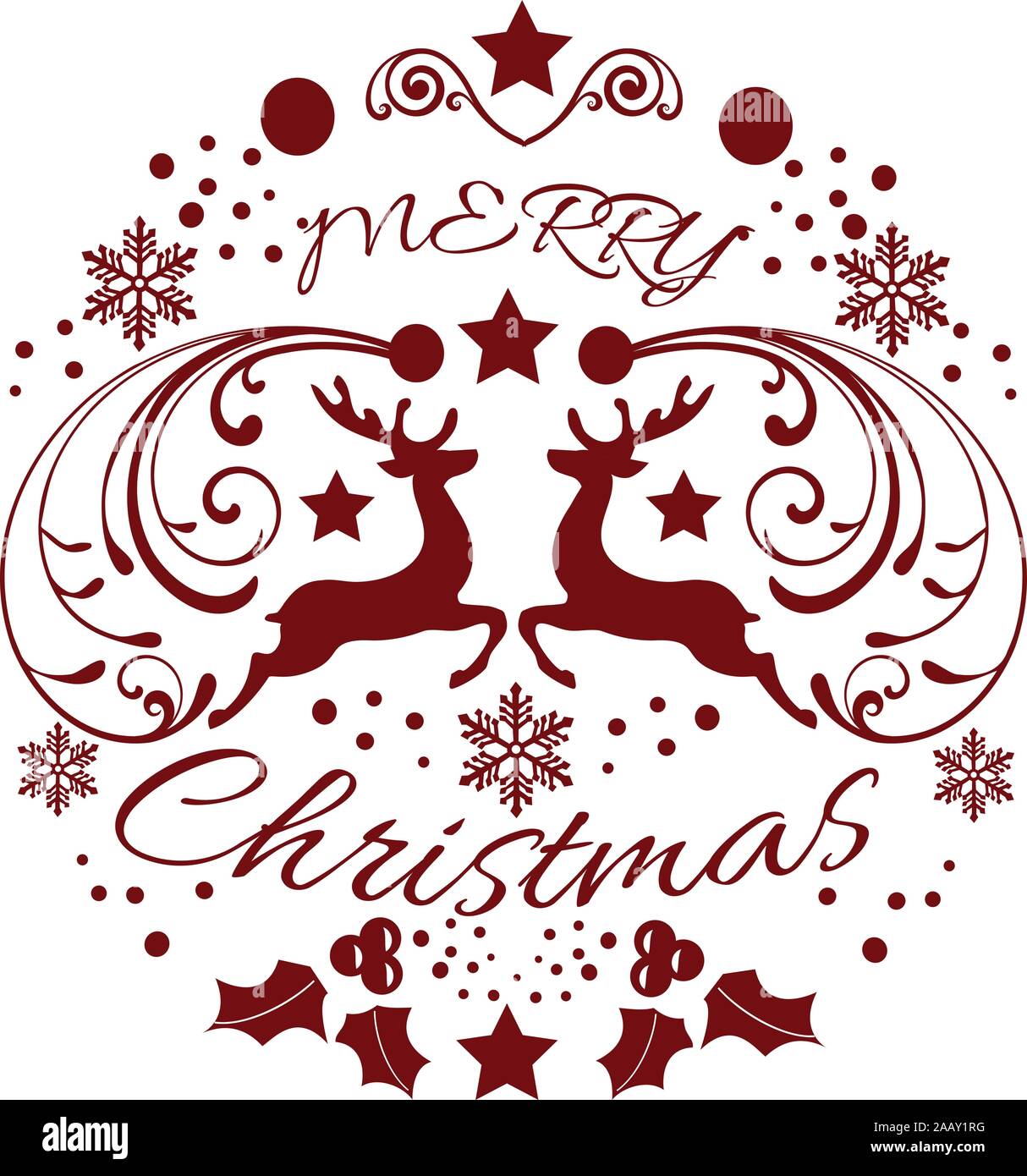 vector illustration of a Christmas frame with reindeer and Christmas ...