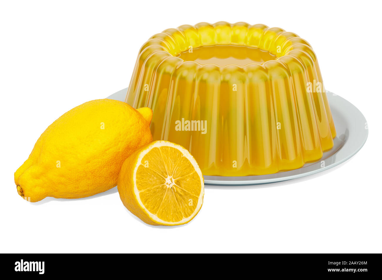 Lemon Jelly on a plate with lemons, 3D rendering isolated on white ...