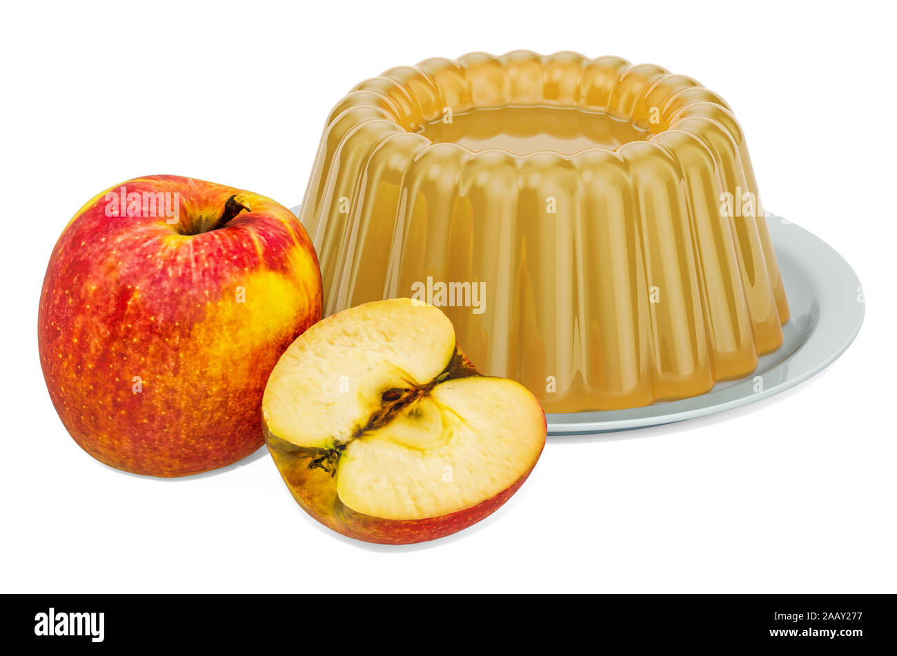 Apple Jelly on a plate with apples, 3D rendering isolated on white ...