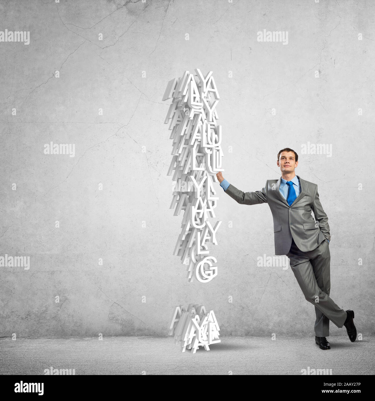 Man and big attention sign Stock Photo - Alamy