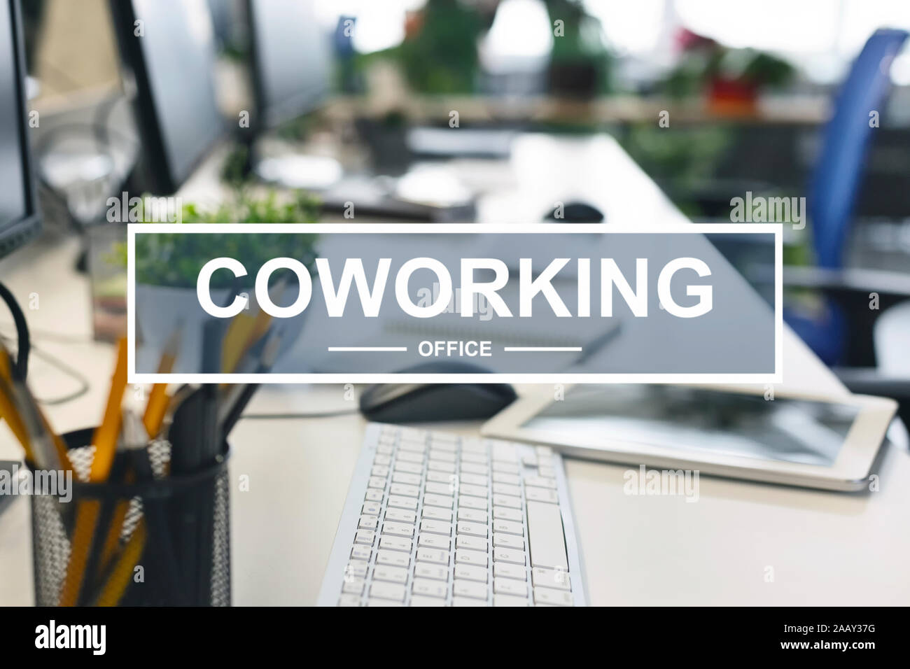 Modern workplace interior with computers for work Stock Photo - Alamy