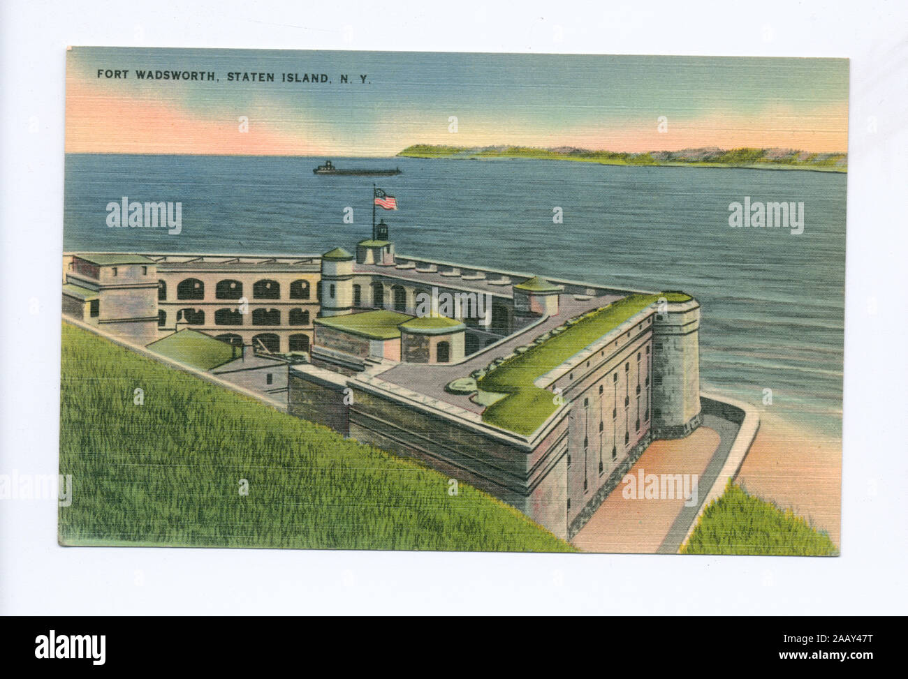 Fort Wadsworth, Staten Island, NY (aerial view of fort and bay from ...