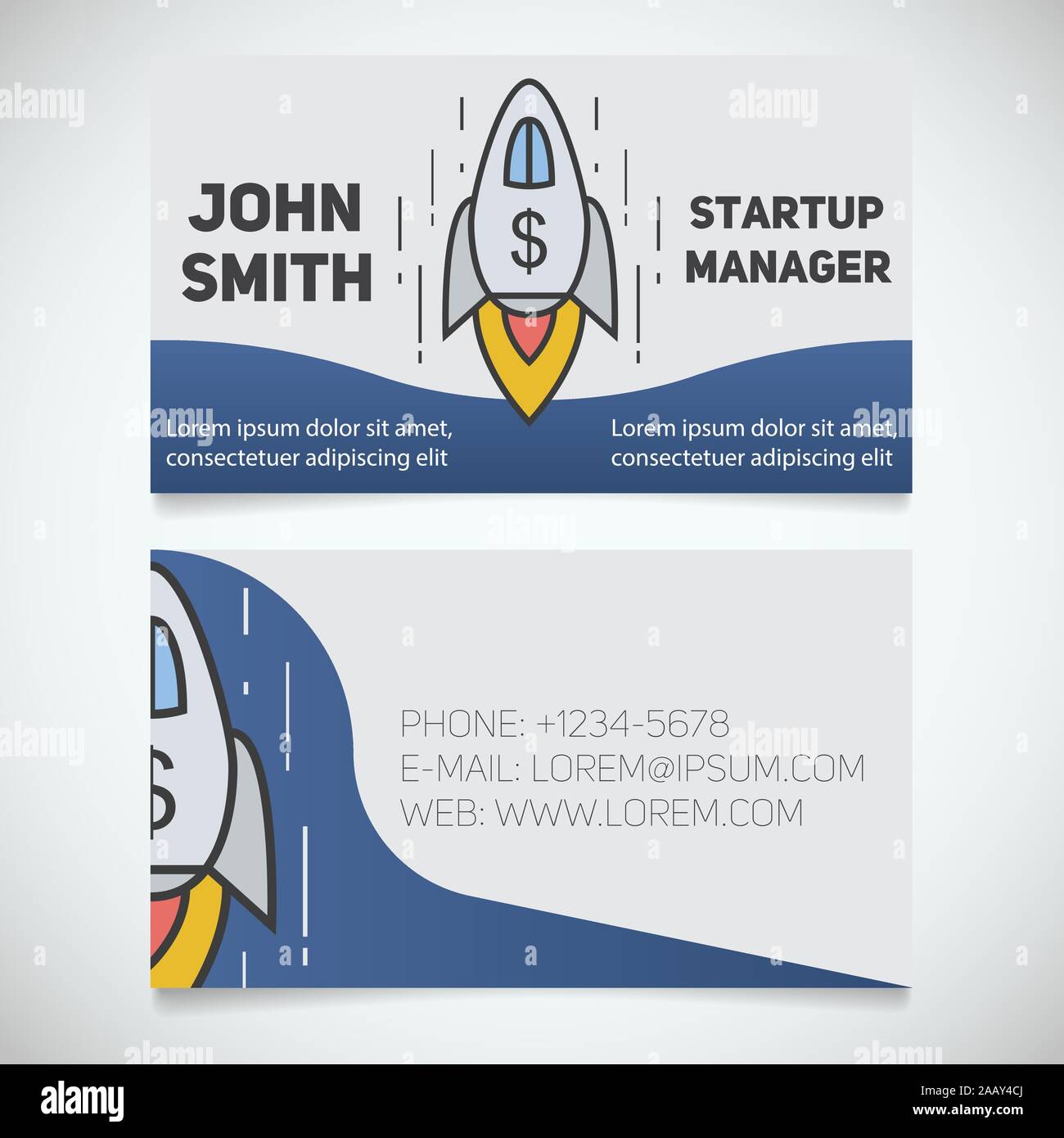 Business card print template. Startup manager. Spaceship. Goal ...