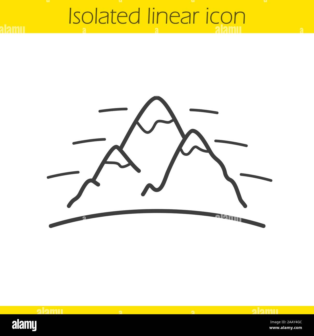 Mountains linear icon. International Day Of Mountaineering emblem. Thin ...