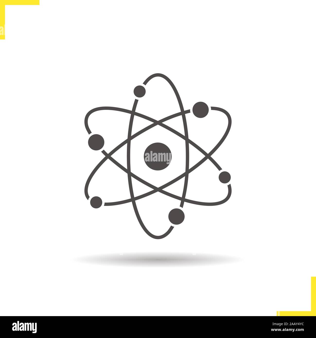 Atom structure icon. Drop shadow physics silhouette symbol. Negative space. Vector isolated ...
