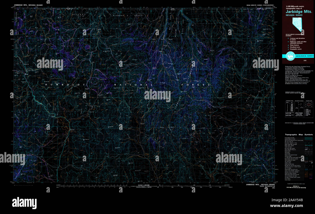 USGS TOPO Map Nevada NV Jarbidge Mts 321525 1981 100000 Inverted ...
