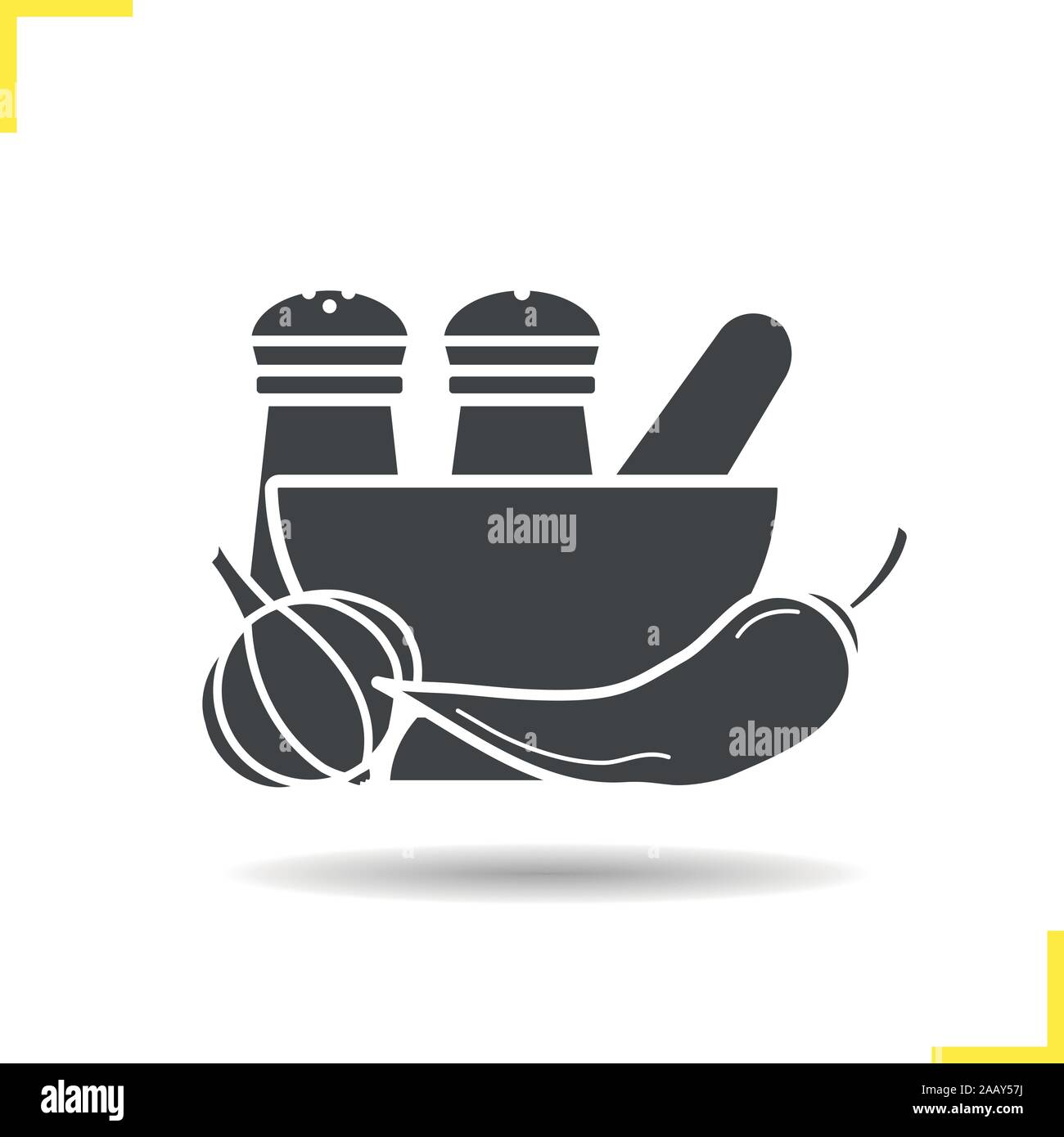 Spices icon. Drop shadow silhouette symbol. Salt and pepper shakers ...