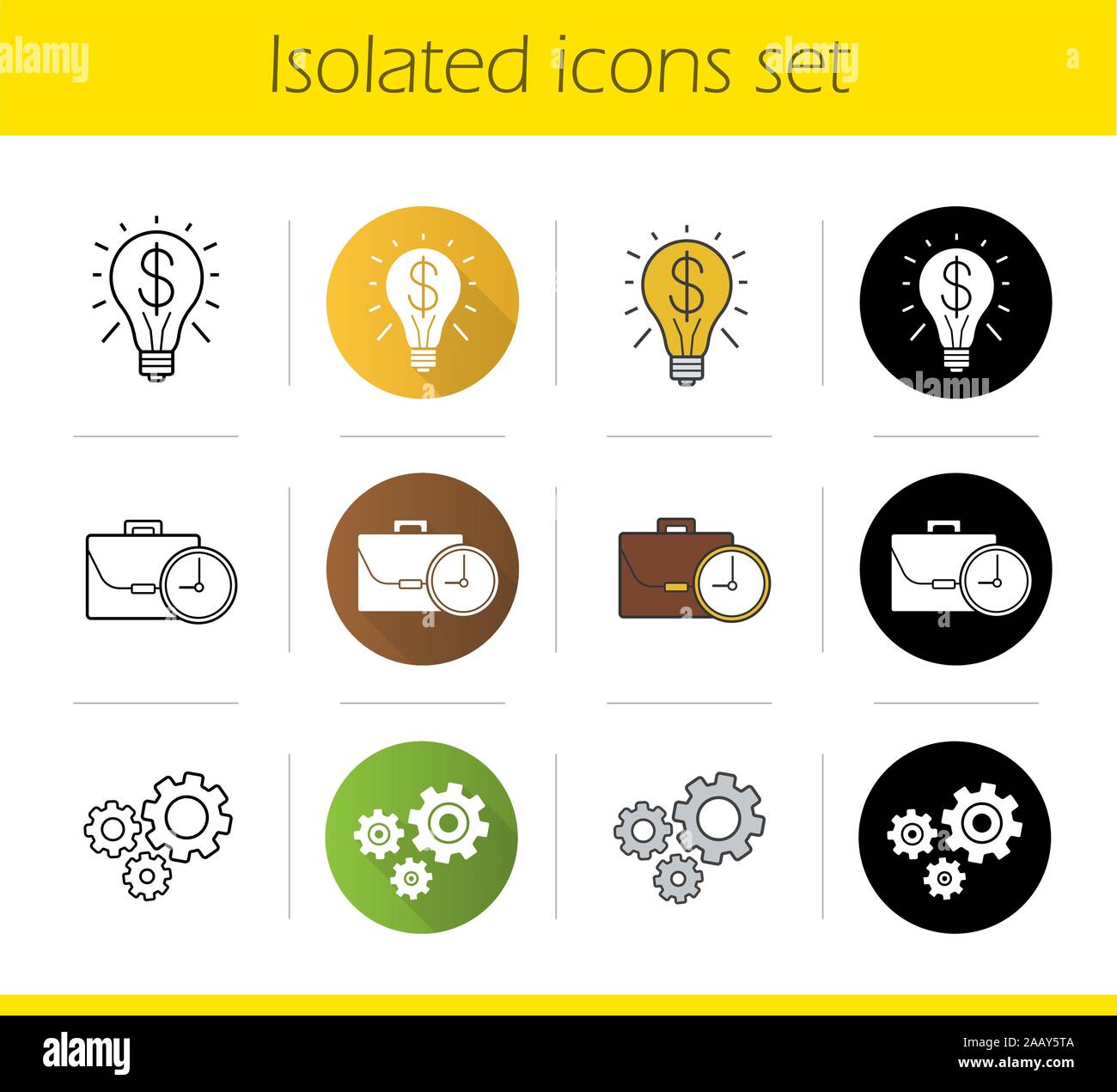 Business concepts icons set. Flat design, linear, black and color ...