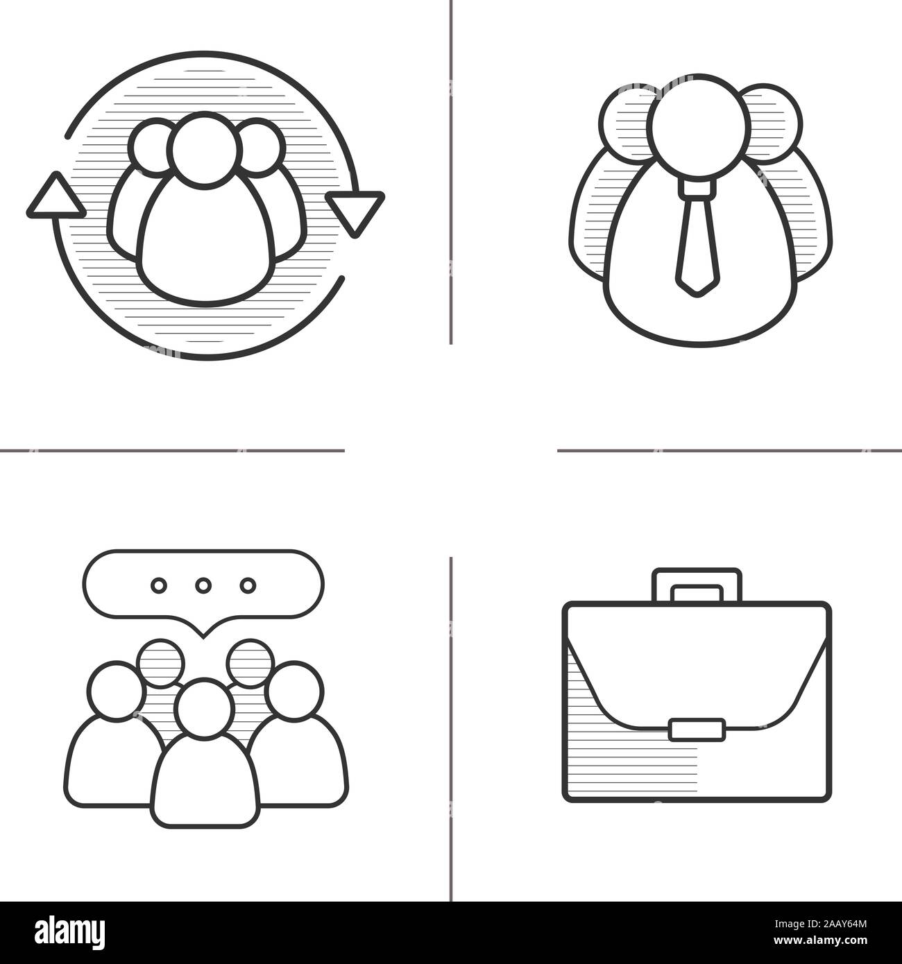 Business concepts linear icons set. company employees, leadership, team ...