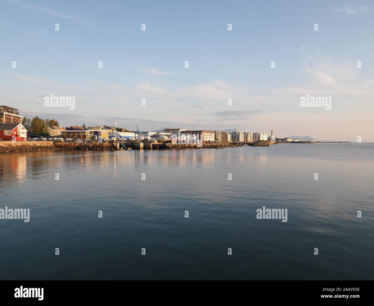 Clean view to bay with promenade in european city of Bodo at Salten ...