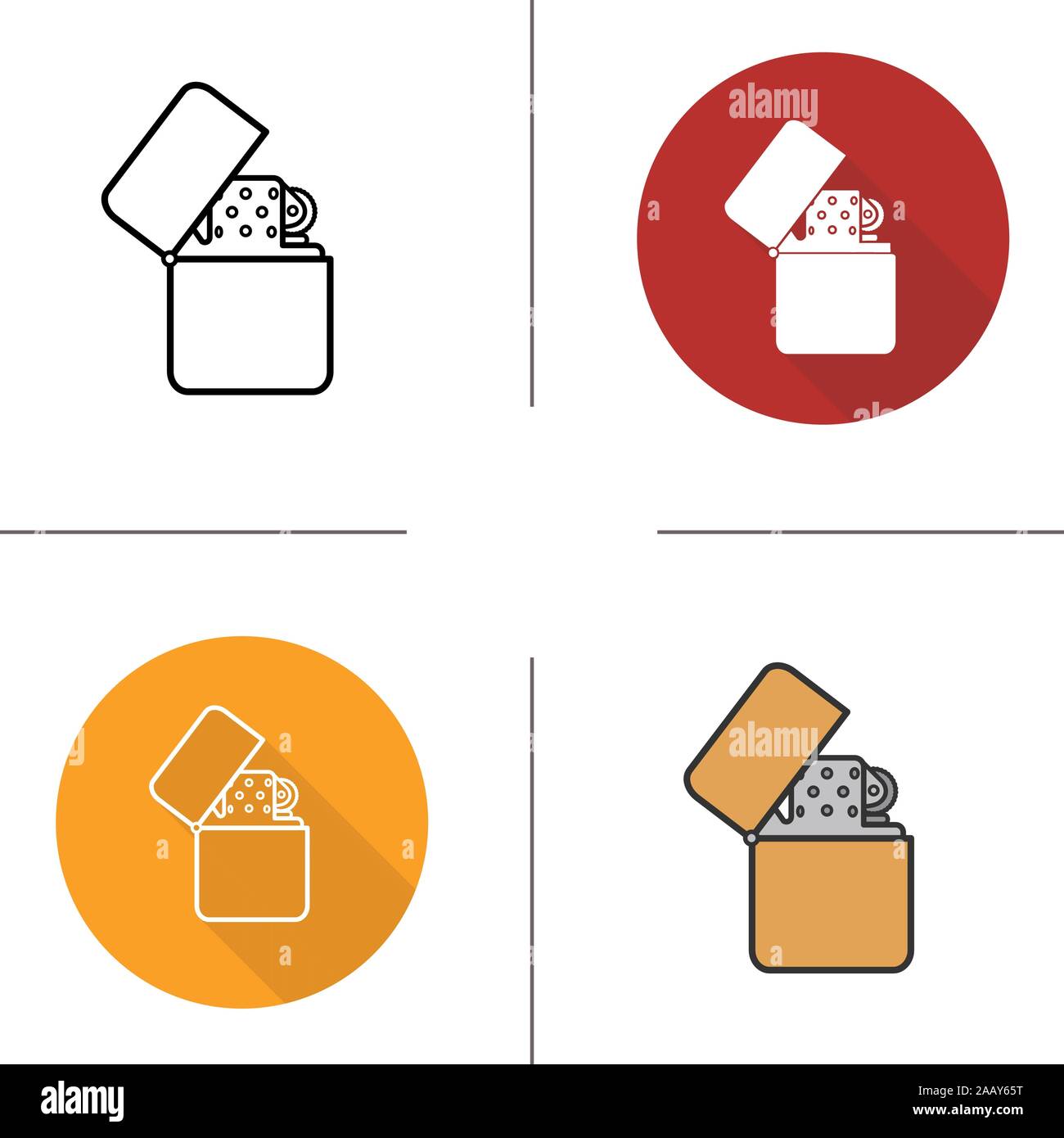 Flip lighter icon. Flat design, linear and color styles. Cigarette ...