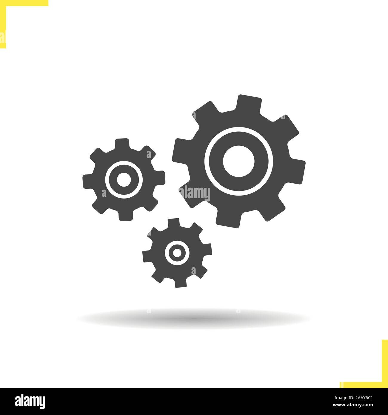 Cogwheels icon. Drop shadow gears silhouette symbol. Cogs. Negative ...