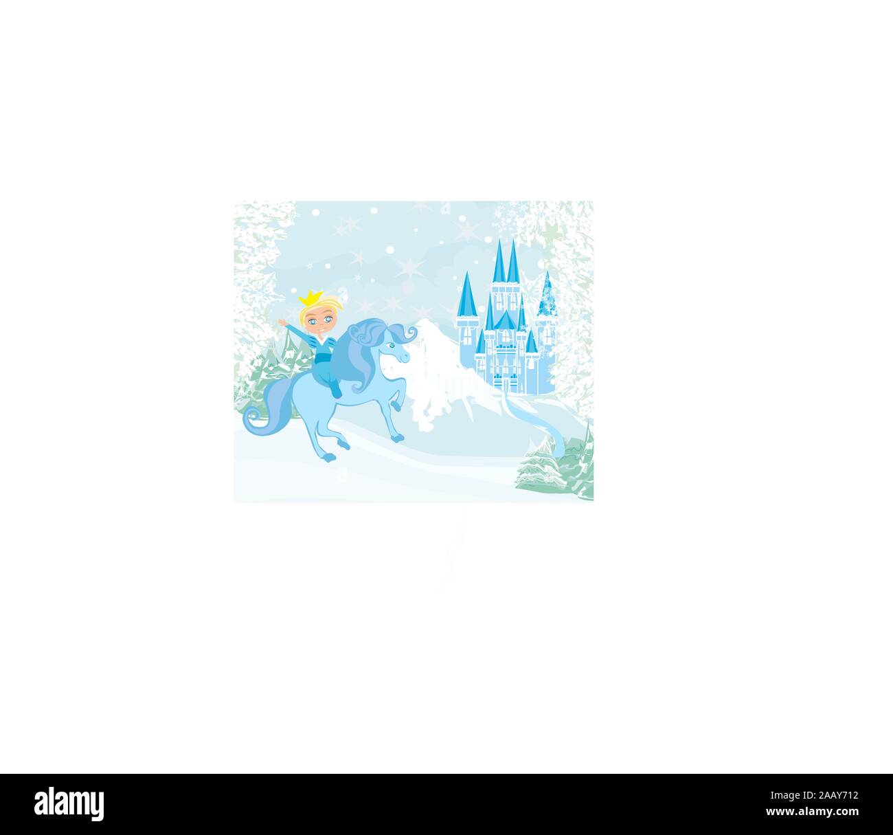 Winter landscape with castle and prince riding a horse Stock Vector ...