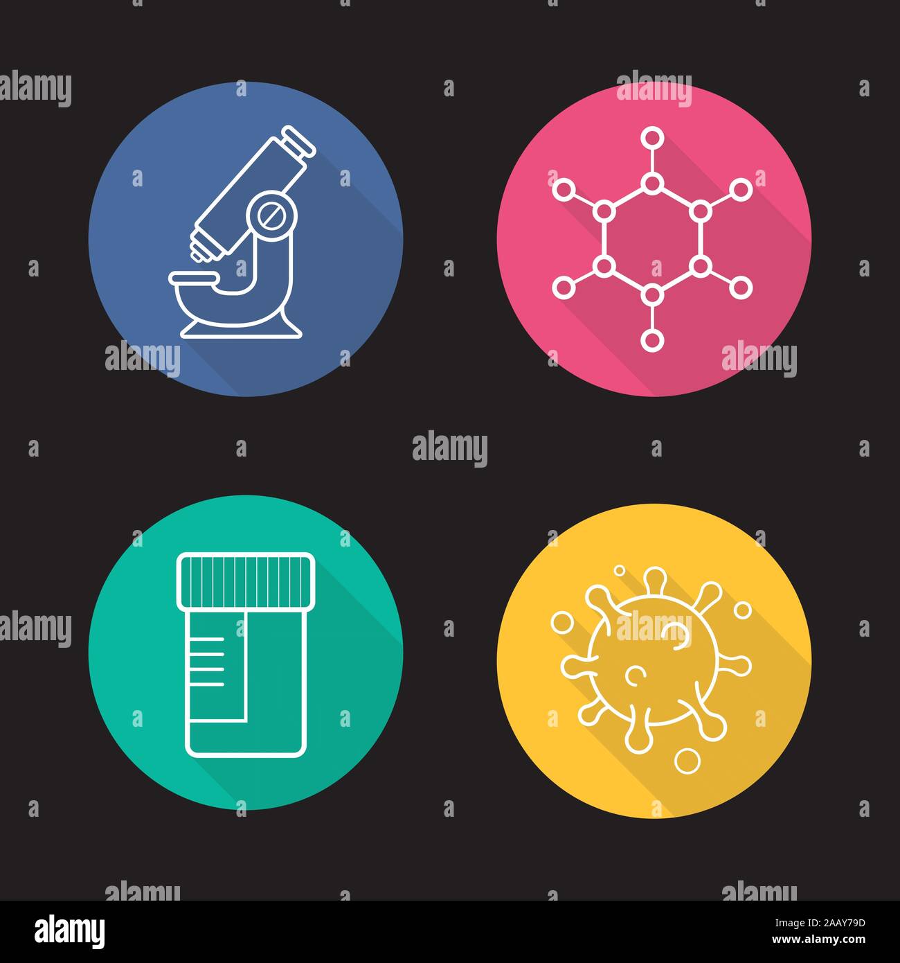 Science laboratory equipment flat linear long shadow icons set ...