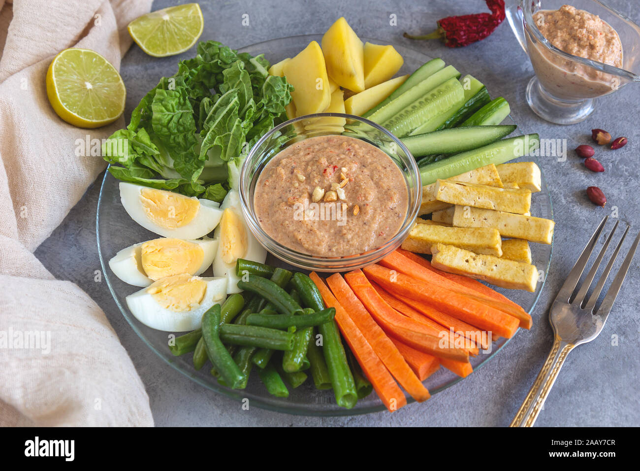 Indonesian cuisine, gad-gado salad with vegetables and tofu and eggs ...