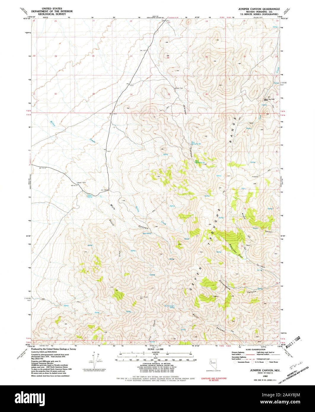 USGS TOPO Map Nevada NV Juniper Canyon 319152 1982 24000 Restoration ...