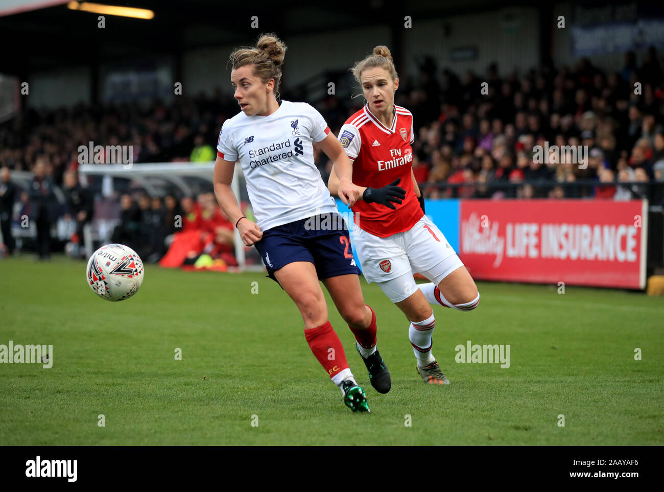 Arsenal's Vivianne Miedema (right) and Liverpool's Becky Jane (left ...