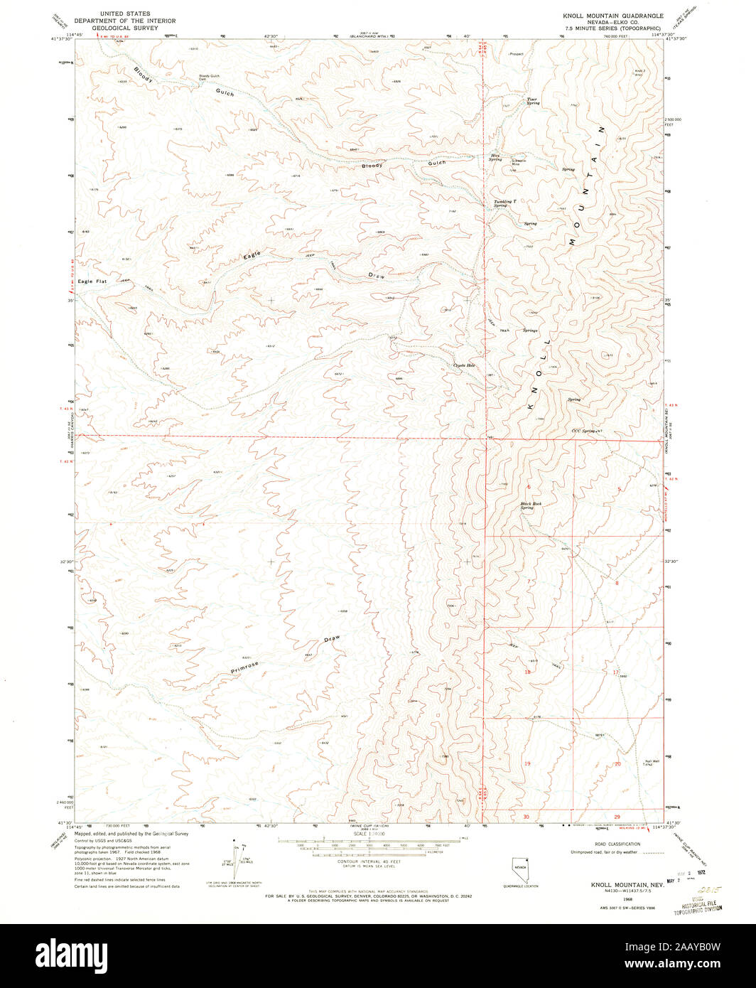 USGS TOPO Map Nevada NV Knoll Mountain 319185 1968 24000 Restoration ...