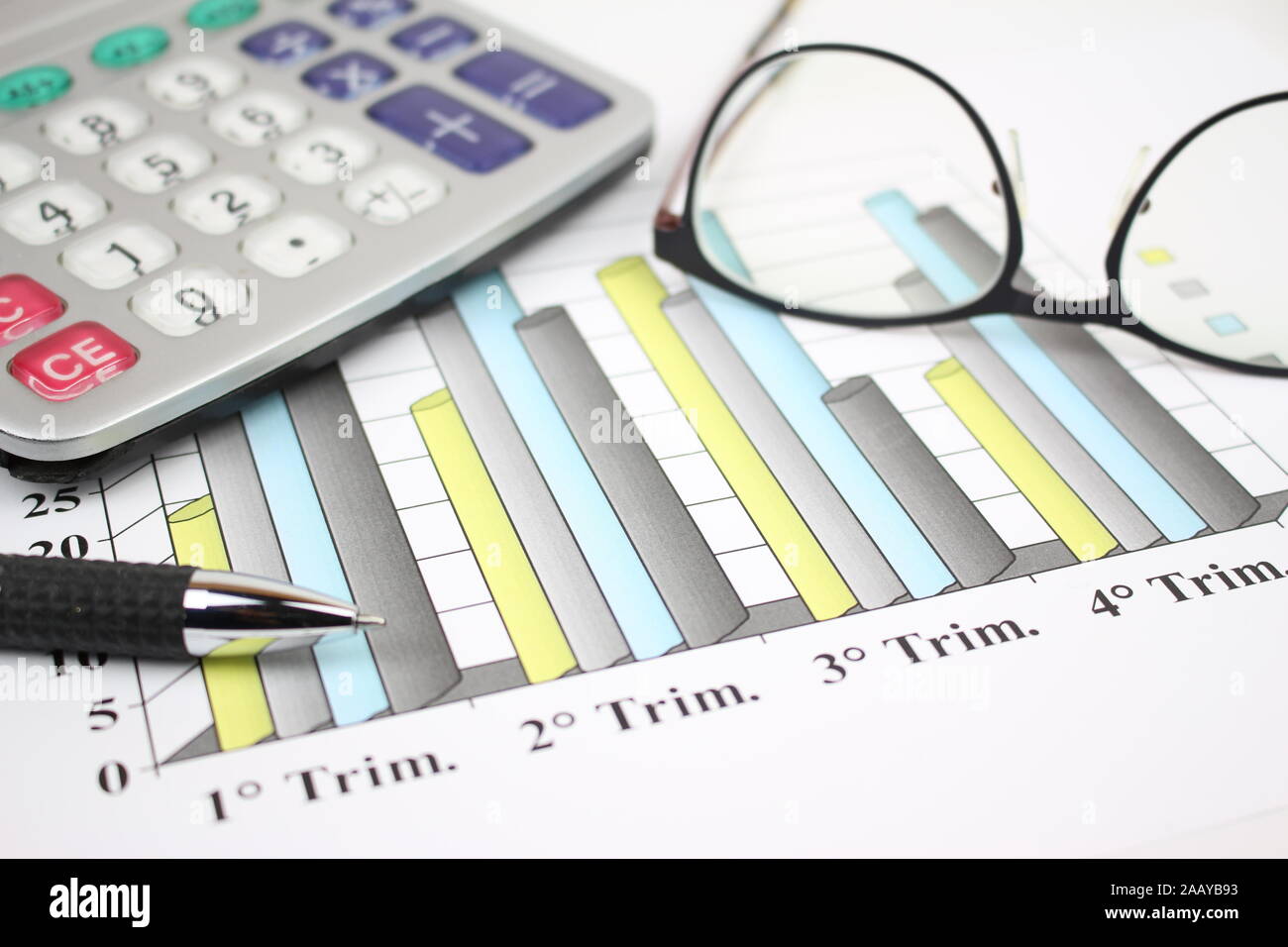 Elements on the desk, the study with a chart sheet divided into ...