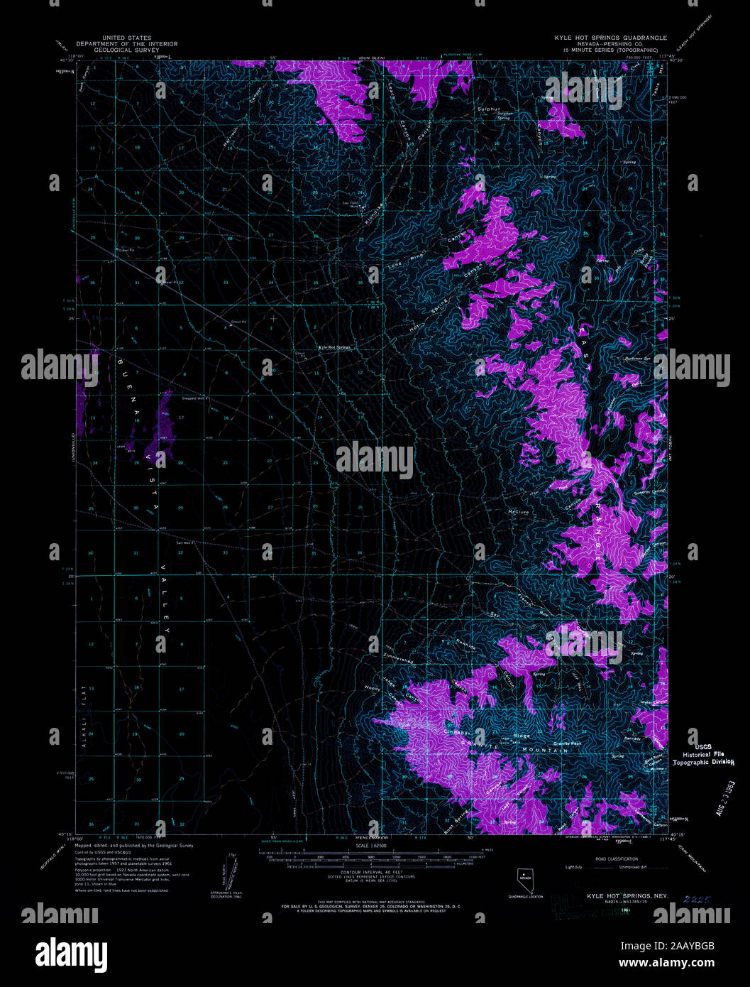 USGS TOPO Map Nevada NV Kyle Hot Springs 321032 1961 62500 Inverted ...