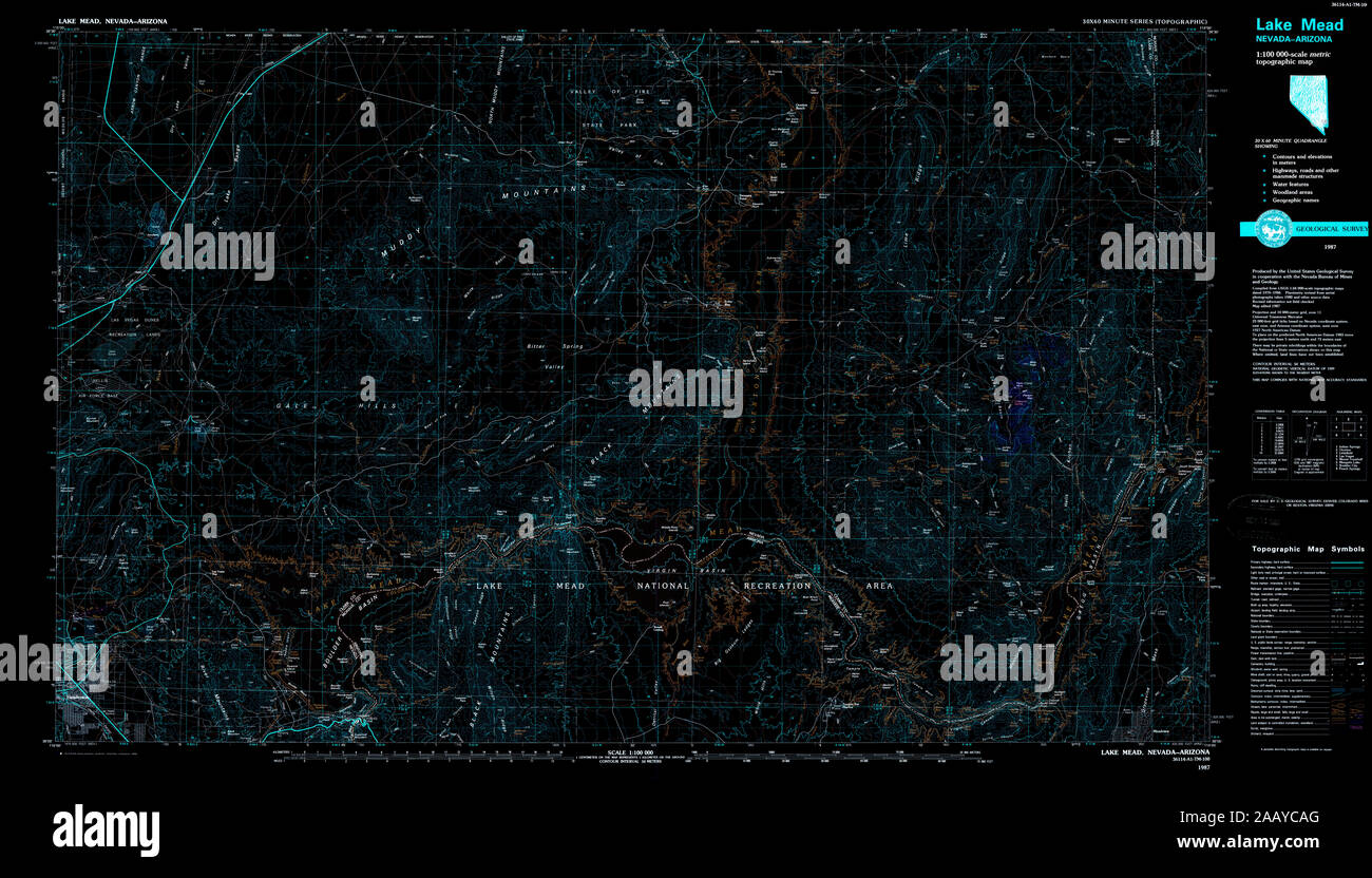 USGS TOPO Map Nevada NV Lake Mead 321529 1987 100000 Inverted ...