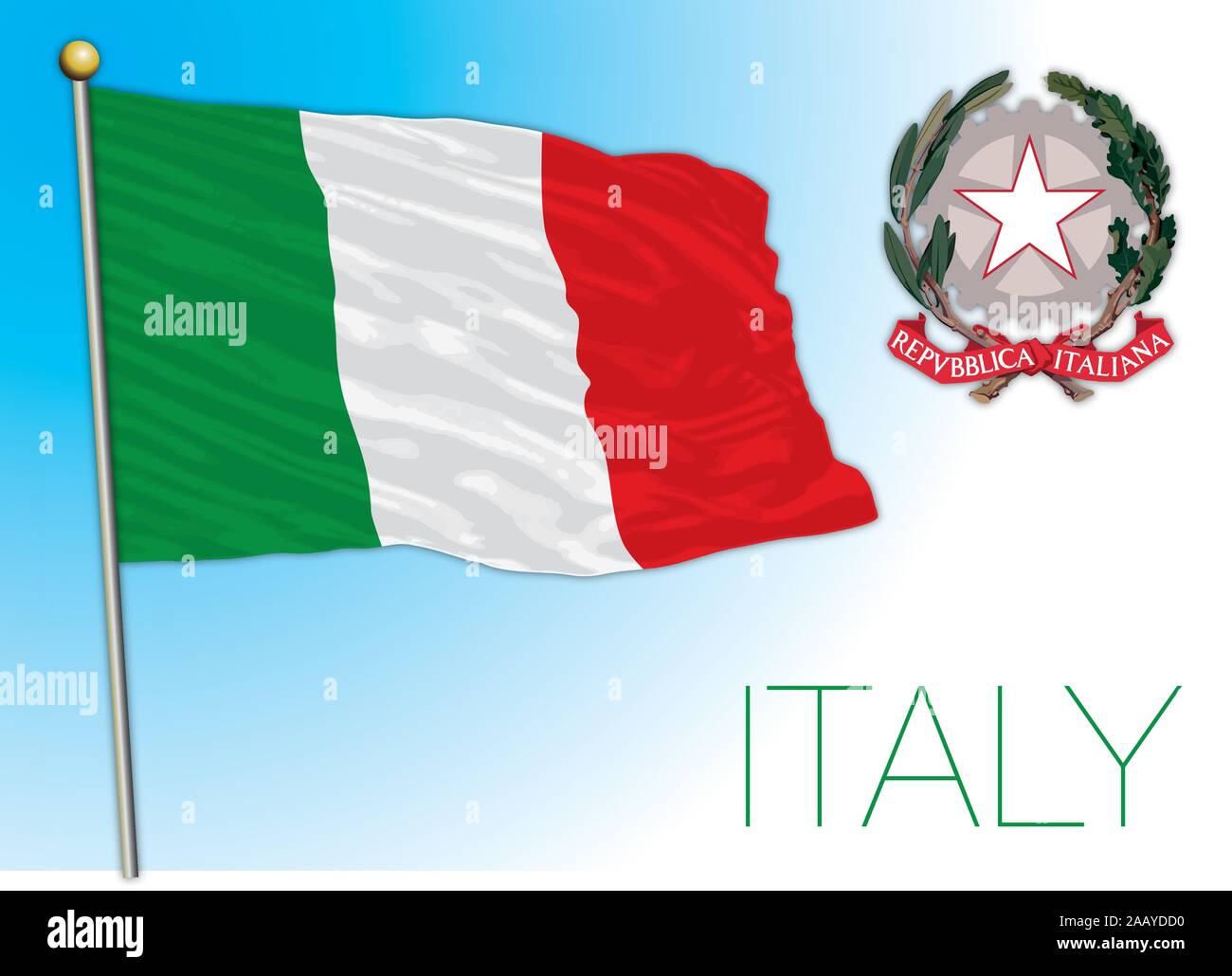 Italy official national flag and coat of arms, vector illustration ...