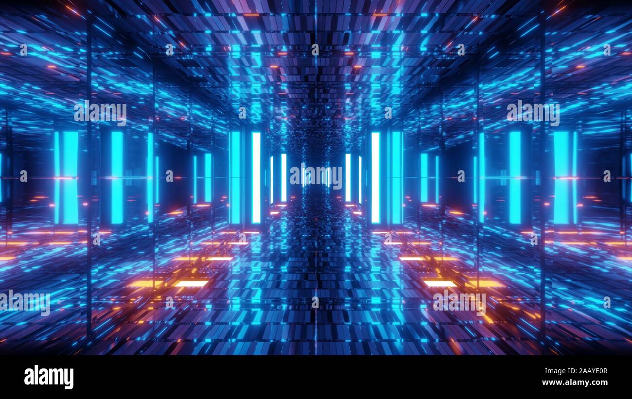 stylish scifi tunnel corridor with reflective bricks texture and ...