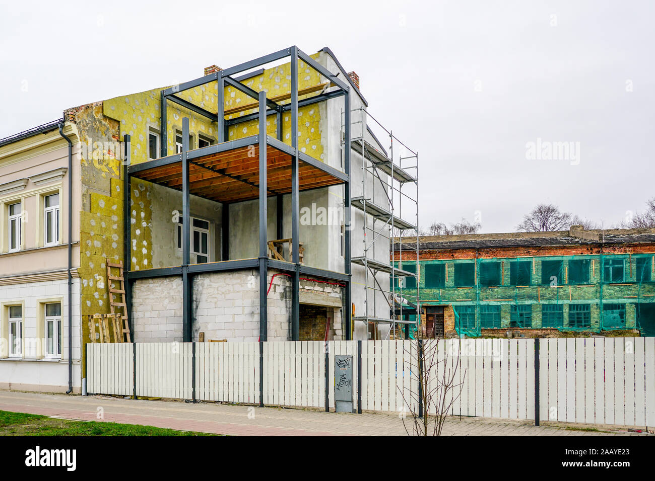 construction of a house terrace made of metal structural elements Stock ...