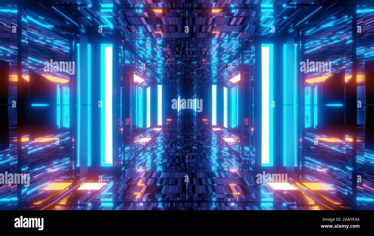 stylish scifi tunnel corridor with reflective bricks texture and ...