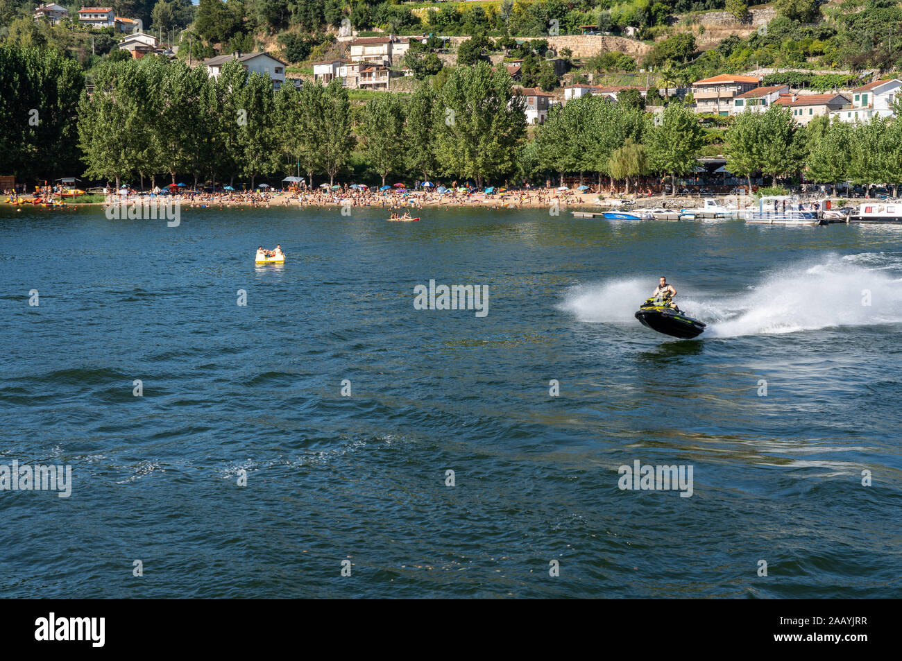 Praia Fluvial Bitetos, Portugal - 17 August 2019: Sea Doo watercraft ...