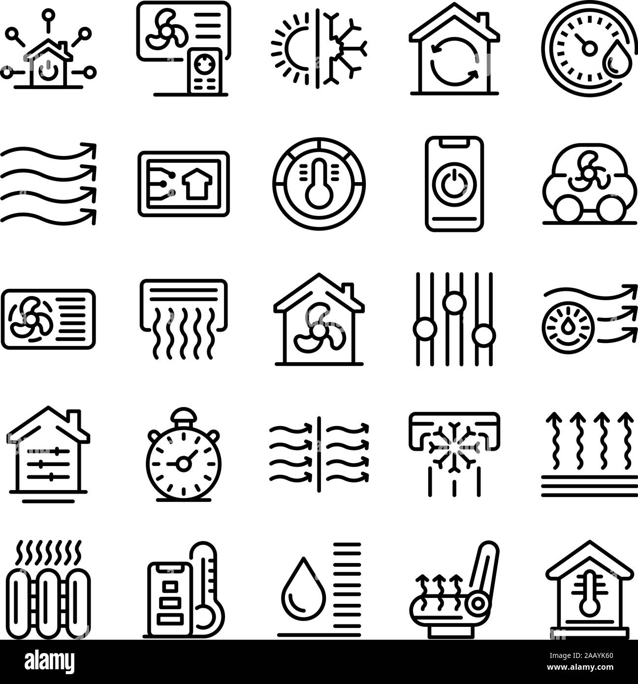 Climate control systems icons set, outline style Stock Vector Image ...