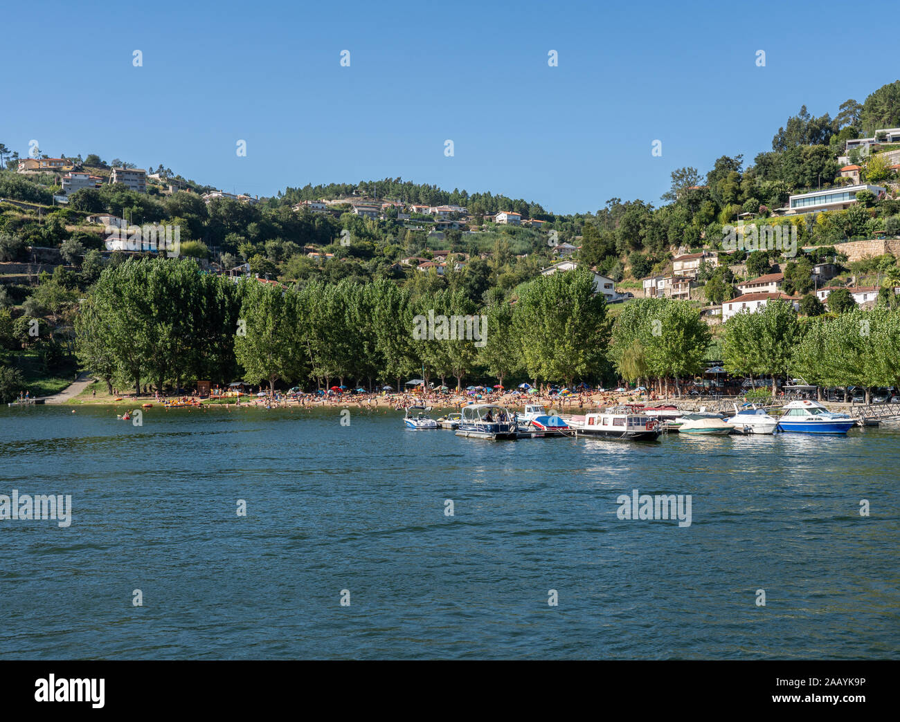 Praia Fluvial Bitetos, Portugal - 17 August 2019: Locals on the Bitetos ...