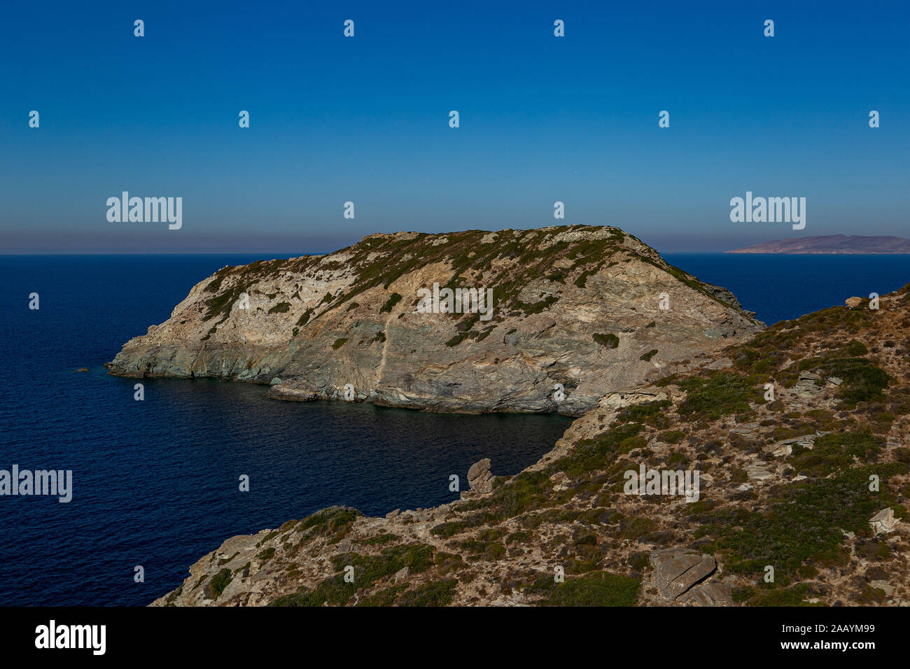 September 30, 2019: Small promontories in the Agia Pelagia bay, which ...