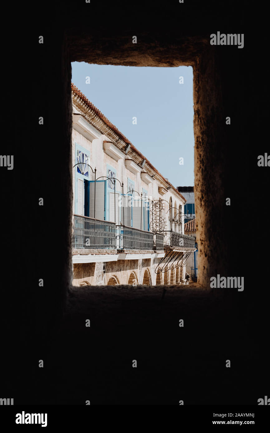 Old building seen through a window Stock Photo - Alamy