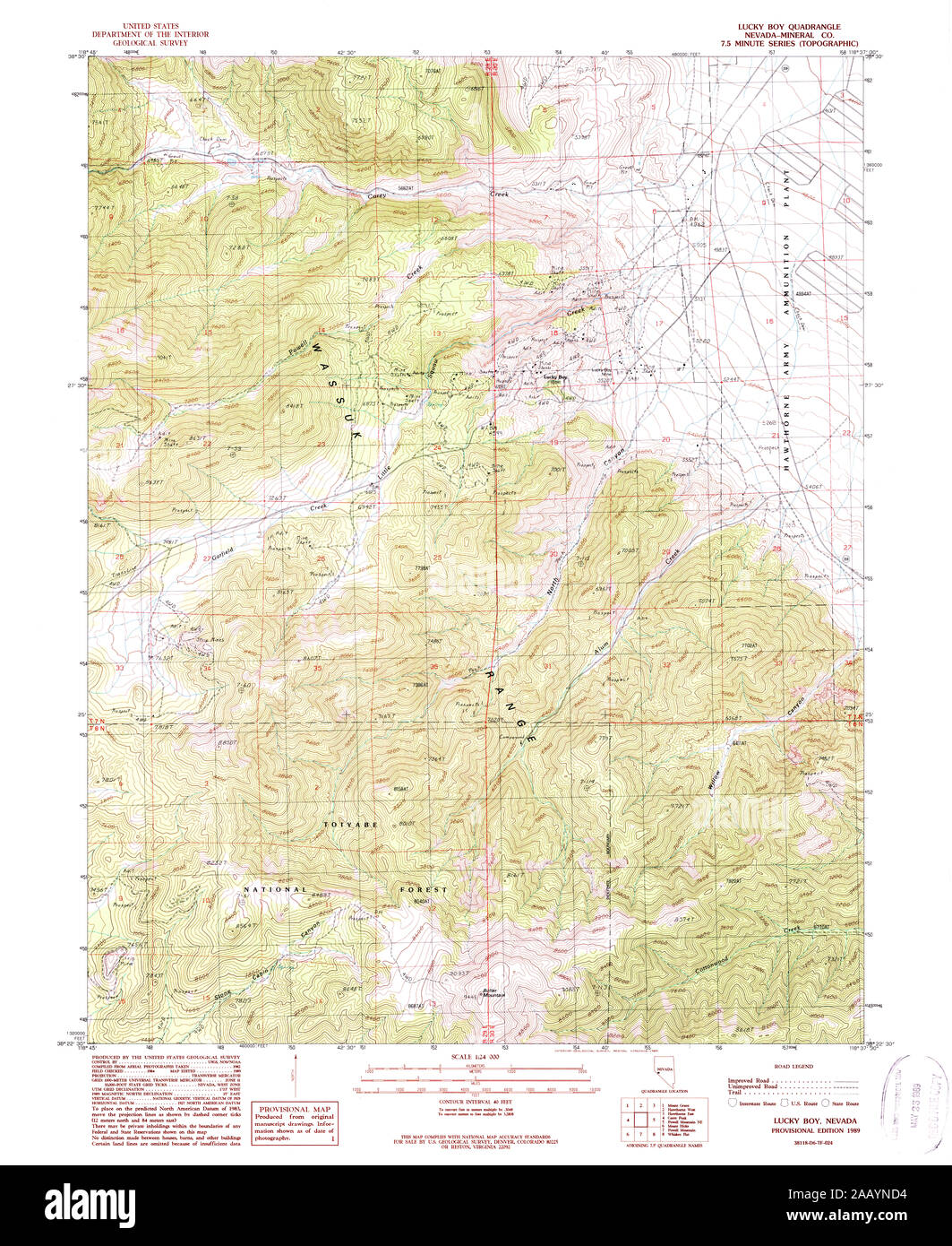 USGS TOPO Map Nevada NV Lucky Boy 319310 1989 24000 Restoration Stock ...
